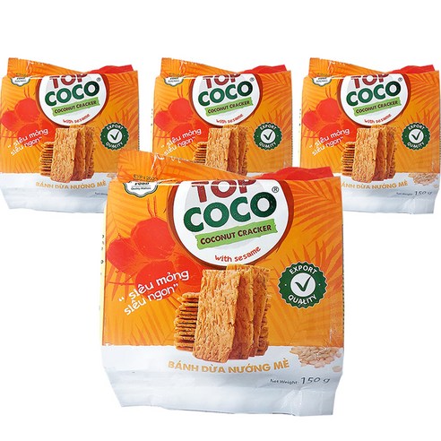 TOPCOCO 椰子脆米餅 芝麻口味, 150g, 4袋 - 蘇打餅 | 酷澎