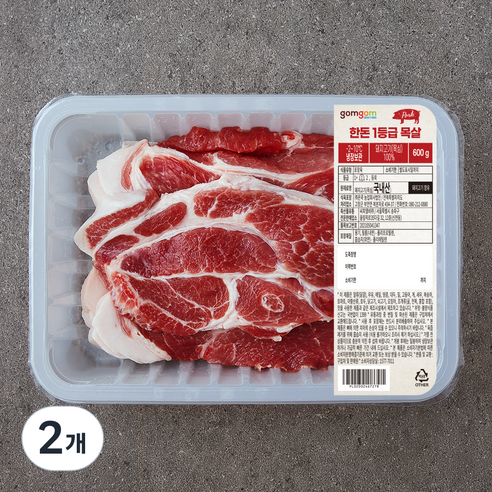 '곰곰 한돈 1등급 목살 (냉장), 600g, 2개' 최저가 검색, 최저가 29,090원 - 할인 알림