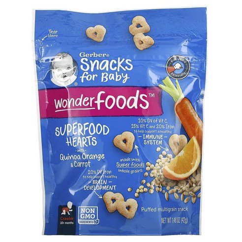 거버 원더푸드 슈퍼 하트 어린이 퍼프 42g, 1개, 퀴노아 + 오렌지 + 당근 - 가격 변동 추적 그래프 - 역대가