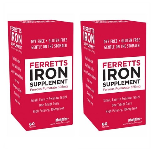 Ferretts Iron Tablets Ferrous Fumarate 페레츠 철분제 아이언 106mg 60정 2팩 - 아미노산 | 쿠팡