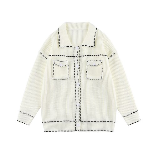 ANKRIC 남성 니트 고급 작은 향기로운 바람 대비 컬러 후크 옷깃 스웨터 카디건 남성과 여성 조커 느슨한 게으른 복고풍 니트 코트 겨울