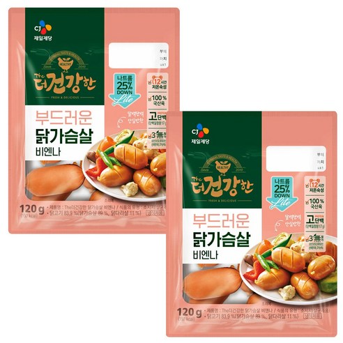 'CJ 더건강한 닭가슴살 비엔나 120g 2개, 120g, 2개' 최저가 검색, 최저가 7,500원 - 할인 알림