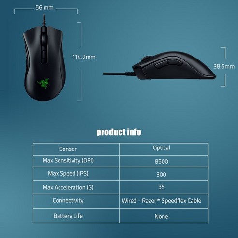 Razer DeathAdder V2 MINI 유선 게임용 마우스 8500DPI 광 센서 PAW3359 Chroma RGB 6개의 ...